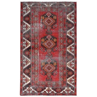 Shahbanu Rugs Tomato Red, Hand Knotted Vintage Persian Baluch, Cropped ...