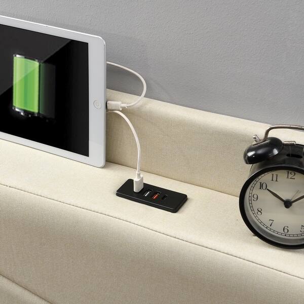 Queen UpholsteredBed Frame with Built-in USB Charging Stations - Bed ...