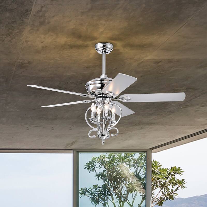 52 Inch Chrome Candle Light Ceiling Fan with Remote - Bed Bath & Beyond ...