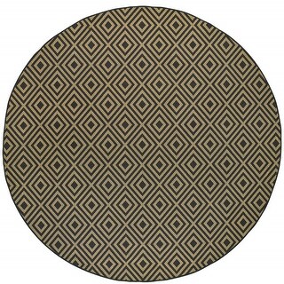 8' Round Black Round Geometric Stain Resistant Indoor Outdoor Area Rug ...