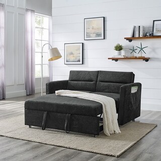 55" Black Loveseat Sofa, Convertible Sleeper Couch with Pull-Out Bed ...