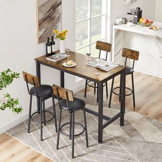 Rustic Brown Bar Table Set with 4 Bar stools PU Soft seat with backrest ...