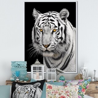 Designart "Fierce White Tiger V" Animals Tiger Framed Wall Decor - Bed ...