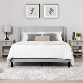 Eleanor Upholstered Platform Bed Frame with Vertical Stripe Headboard ...