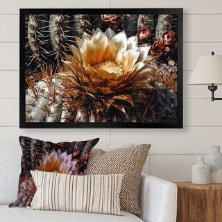Designart "Yellow Red Cactus Scenery" Floral Cactus Framed Canvas ...
