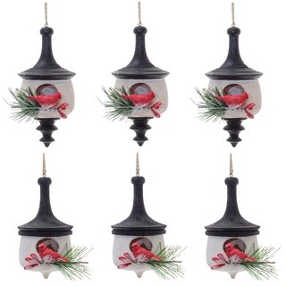 Wood Finial Birdhouse with Cardinal Ornament (Set of 6) - 2.75 x 2.5 x ...