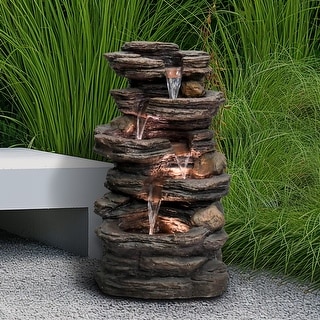 5 Tier Cascading Rock Water Fountain Outdoor Garden Waterfall for Home ...