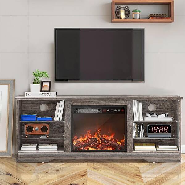 Bossin 58" Fireplace TV Stand with 18'' Electric Fireplace,Modern ...
