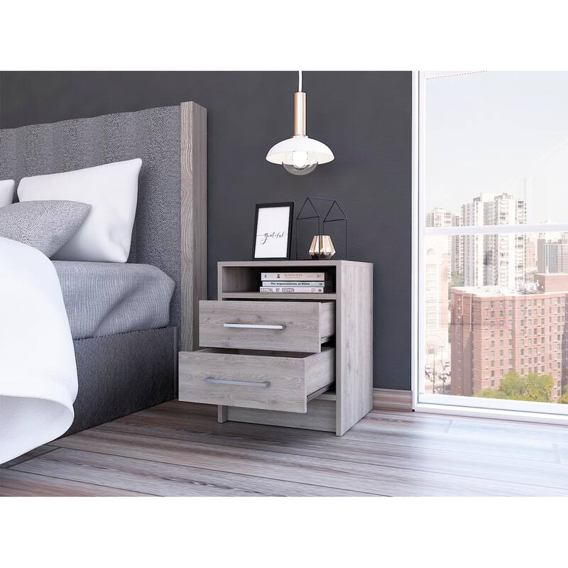 Modern Rustic Nightstand with 2 Drawers and 1 Shelf - Overstock - 37417481