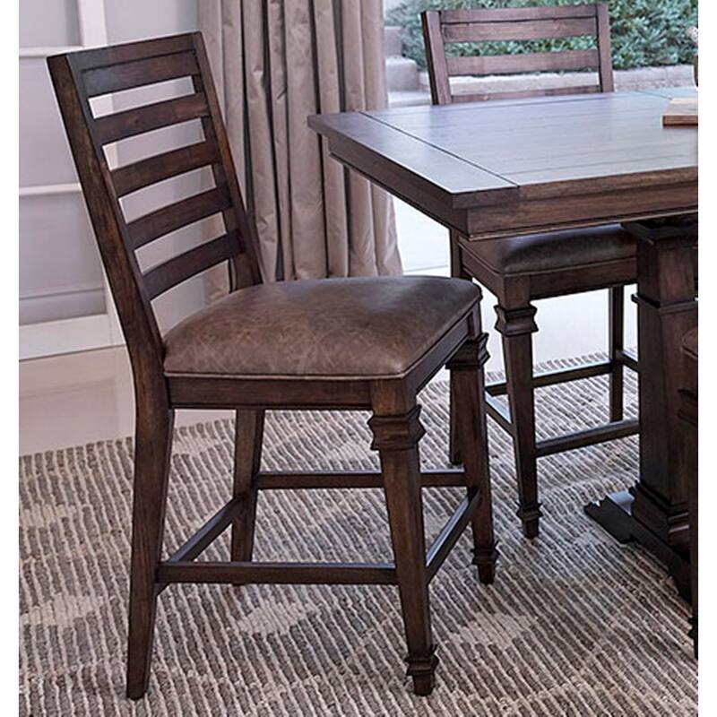 Modern Farmhouse Mahogany Wood Counter Height Dining Stools (Set of 2 ...