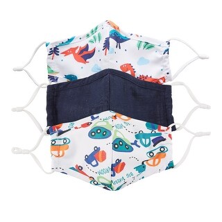 Set of 3 Blue and White Printed Boys Face Masks - small - Bed Bath ...