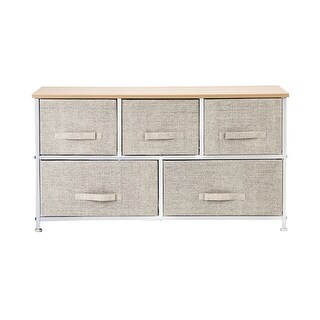 2-Tier Wide Closet Dresser, Nursery Dresser Tower With 5 Easy Pull ...