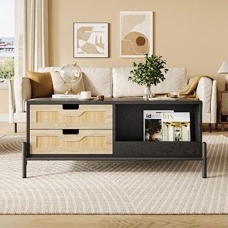 Rattan Coffee Table with Led Lights, Mid Century Modern Coffee Table ...