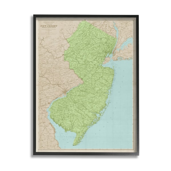 Stupell Map Of New Jersey Classical State Border Framed Wall Art - Bed ...