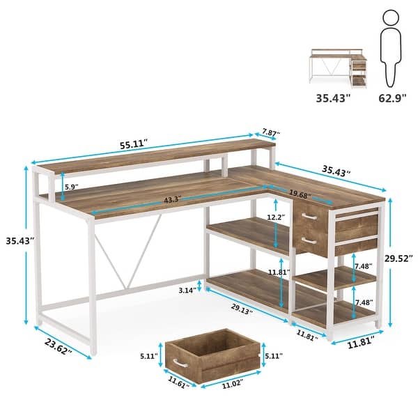 Modern L Shaped Computer Desk with Drawer and storage shelf - Bed Bath ...