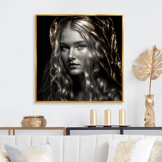 Designart "Vintage Gold Woman Portrait III" Boho Woman Framed Canvas ...