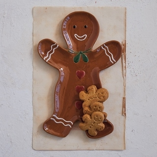 Stoneware Gingerbread Man Shaped Platter with Heart Buttons - Bed Bath ...