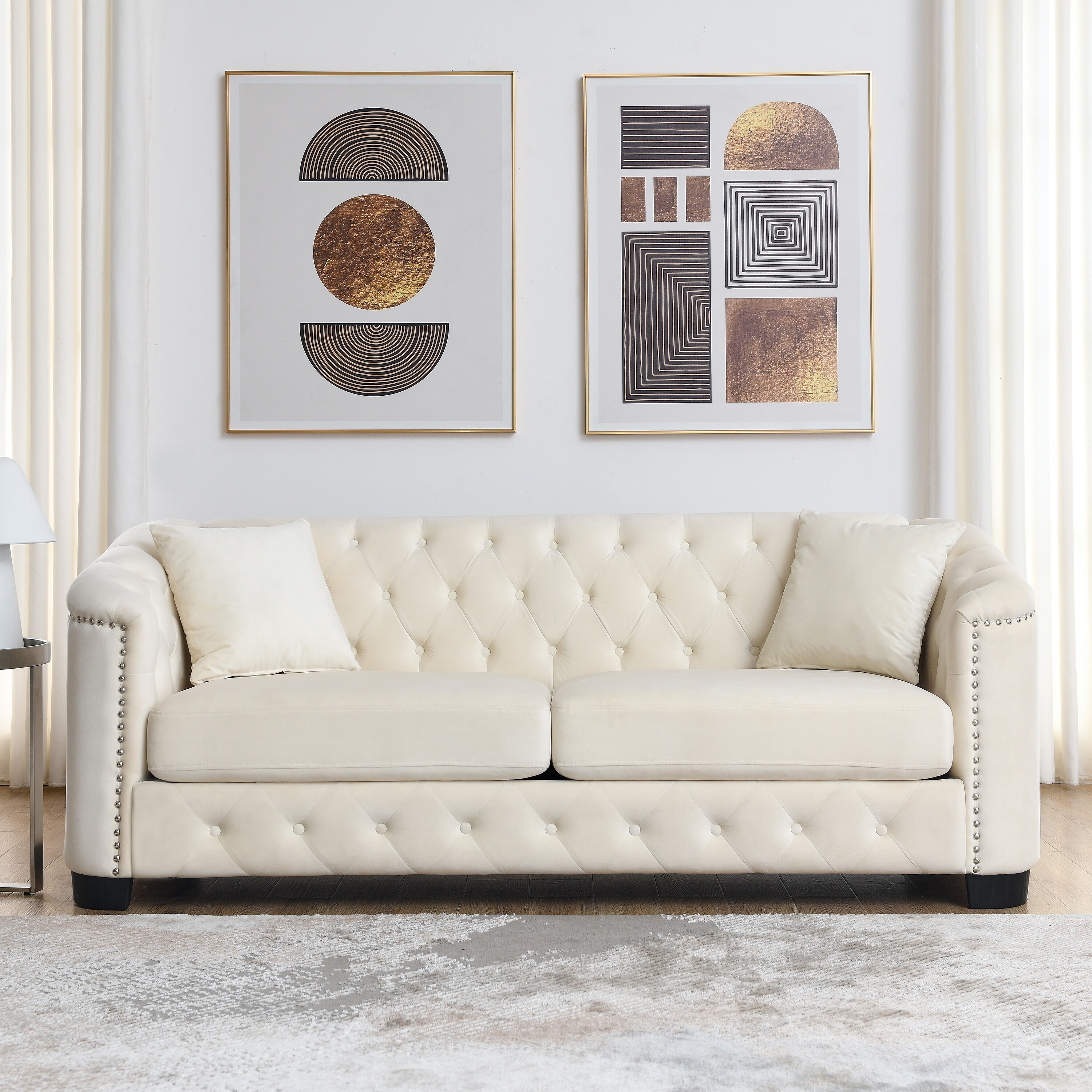 77 inch Chesterfield Velvet Couch 3 Seater Tufted Sofa with Seat Cushions and Flared Arms for Living Room Apartment Office Bed Bath Beyond 38980668