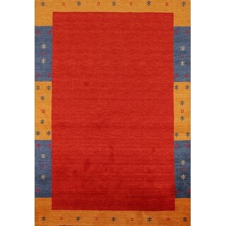 Red Gabbeh Oriental Area Rug Hand-Knotted Tribal Wool Carpet - 5'8"x 7 ...