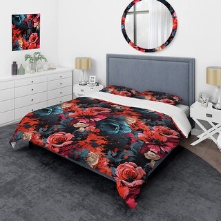 Designart "Rebel Soul Red Floral Pattern" Cottage Bedding Set With ...
