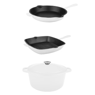 BergHOFF Neo 4pc Cast Iron Cookware Set, Grill Pan, Fry Pan & Oval Dutch Oven, White - Bed Bath ...