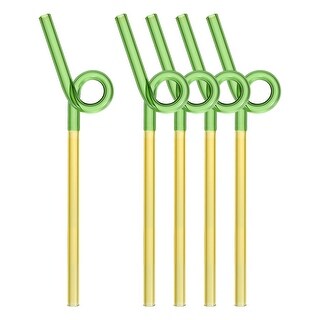5Pcs Green-Yellow Reusable Glass Straws, 190mm Long Cute Straws Silly ...