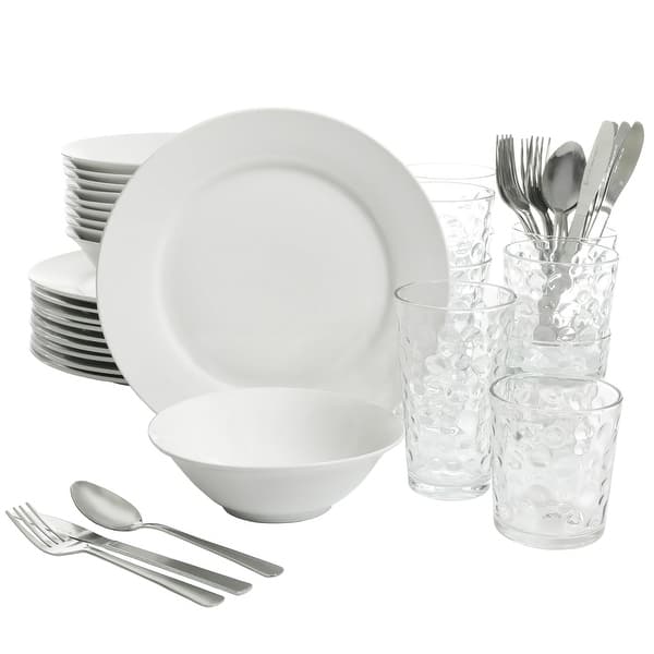 48-Piece White Kitchen Basic Essentials Dinnerware Set - Bed Bath ...