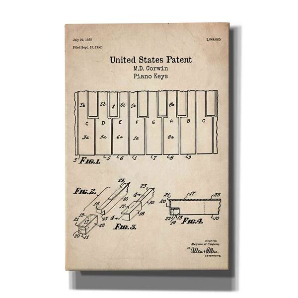 Epic Graffiti 'Piano Keys Blueprint Patent Parchment' Canvas Wall Art ...