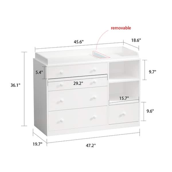 5-drawer Dresser Changing Table Large Dresser Chest 2-Shelves Cabinet ...