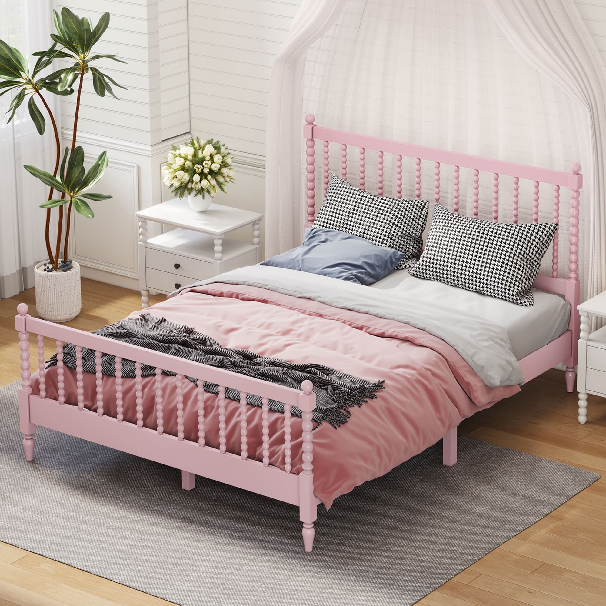 Queen Size Canopy Platform Bed with Headboard and Footboard,Slat ...