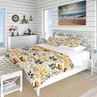 Designart "Botanical Flowers Rustic Charm" Floral bedding set with ...