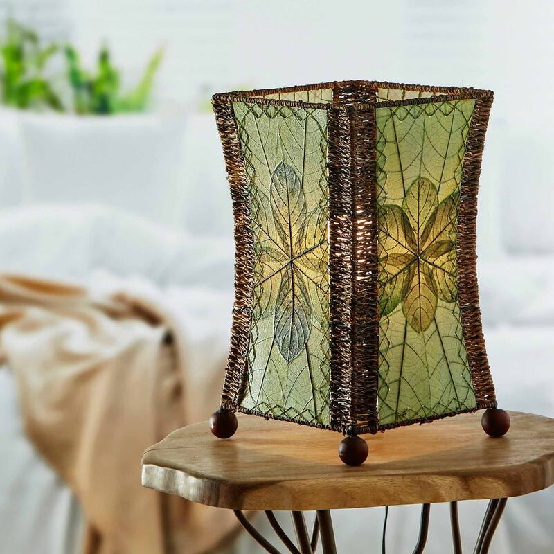 Handmade Hourglass Table Lamp, Jackfruit Leaves Shade, 10 x 10 x 15 in ...