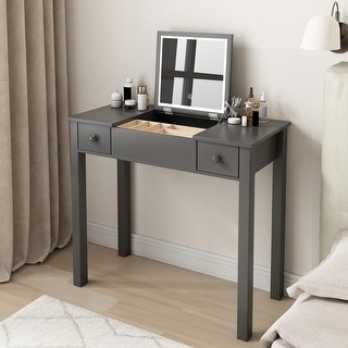 Small Flip Top Makeup Table with LED Lights, Mirror, 2 Drawers - Bed ...