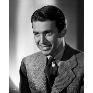 James Stewart Portrait Smiling in Grey Ribbed Linen Suit and Silk ...