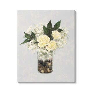 Stupell Yellow Rose Flower Bouquet Decorated Rocks Vase Canvas Wall Art ...