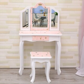 Princess Makeup Table for Kids - Vanity Set with Mirror, Stool, Tri ...