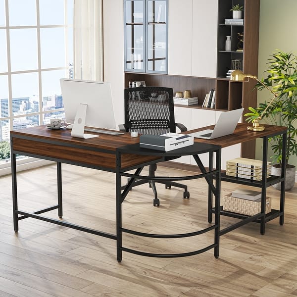 Height Adjustable L Shaped Desk,59" Large Corner Computer Desk with ...