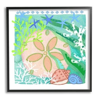 Stupell Ocean Sand Dollar Collage Seashells Coral Pattern Framed Wall ...