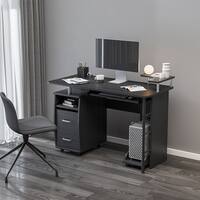 Solid Wood Computer Desk with Multiple Shelves - File Cabinet, Rolling ...