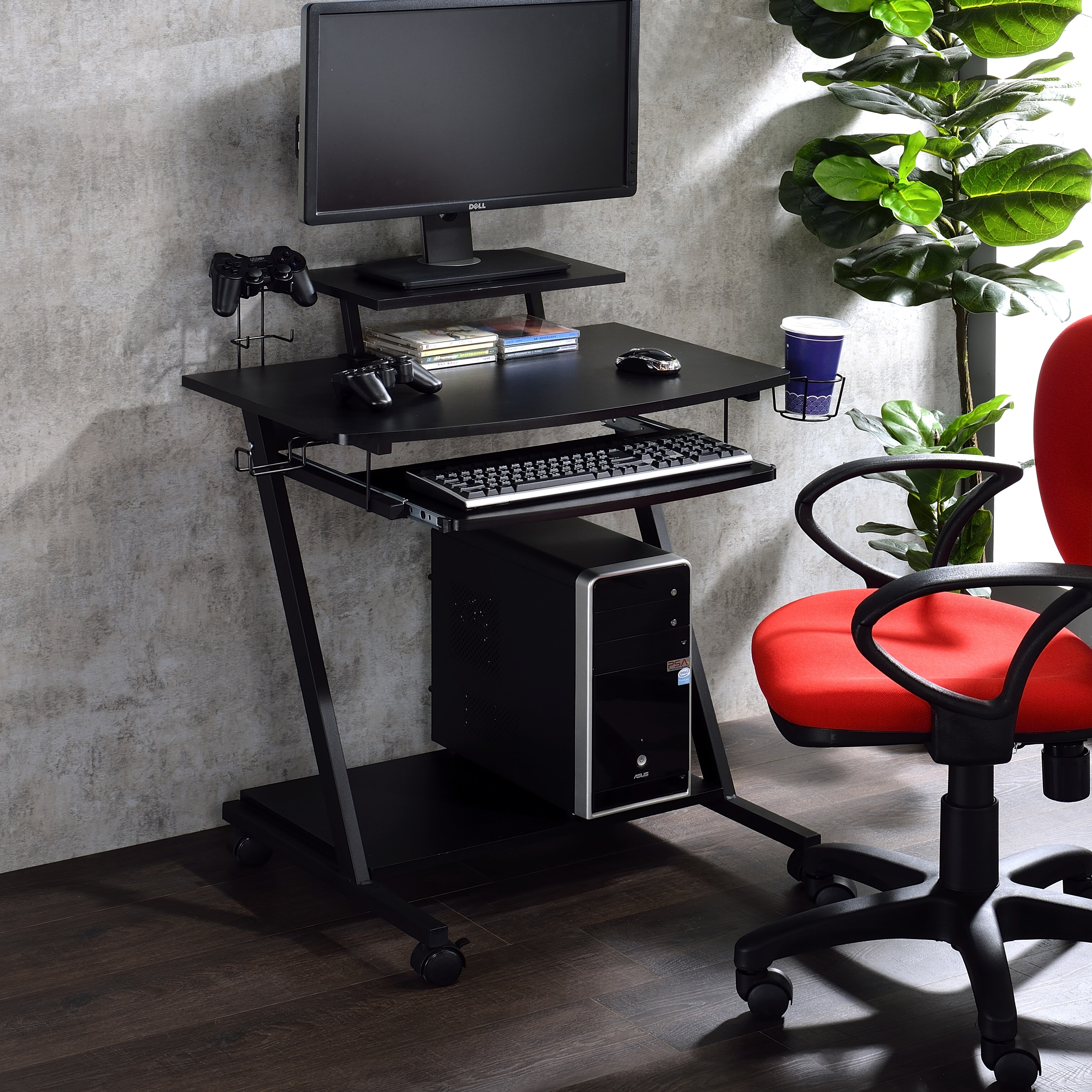 Industrial Gaming Desk with Keyboard Tray Open Storage Space and Easy Mobility Wheels for Gaming Setup Bed Bath Beyond 42304033