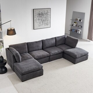 6 Pieces Sofa Sets Straight Row Sectional Sofa with Chaise - Bed Bath ...