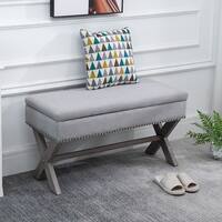 Fabric Entryway Bench Beige/ Grey Upholstered Storage Bench with X ...