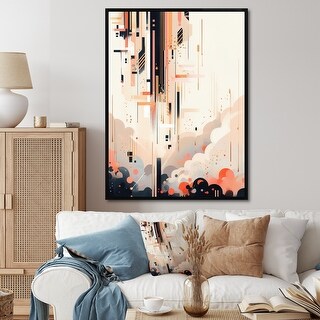 Designart "Peach Cream Multifaceted Whirls" Cubism Framed Wall Art ...