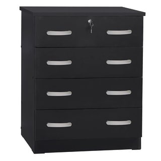 4 Drawer Chest Wooden Dresser with Lock (Black) - as picture - Bed Bath ...