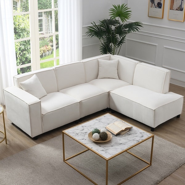 L-shaped Sectional Sofa Sets w/ Beige Convertible Chaise Lounge Sofa ...