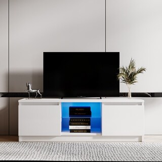 Modern LED TV Cabinet TV Stand Console Table with Lights and Storage ...