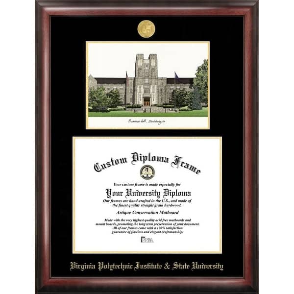 Virginia Tech 15.5w x 13.5h Gold Embossed Diploma Frame with Campus ...