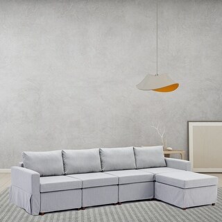 Modern Straight Row Sectional Sofa L-Shaped Sleeper Couch with Chaise ...