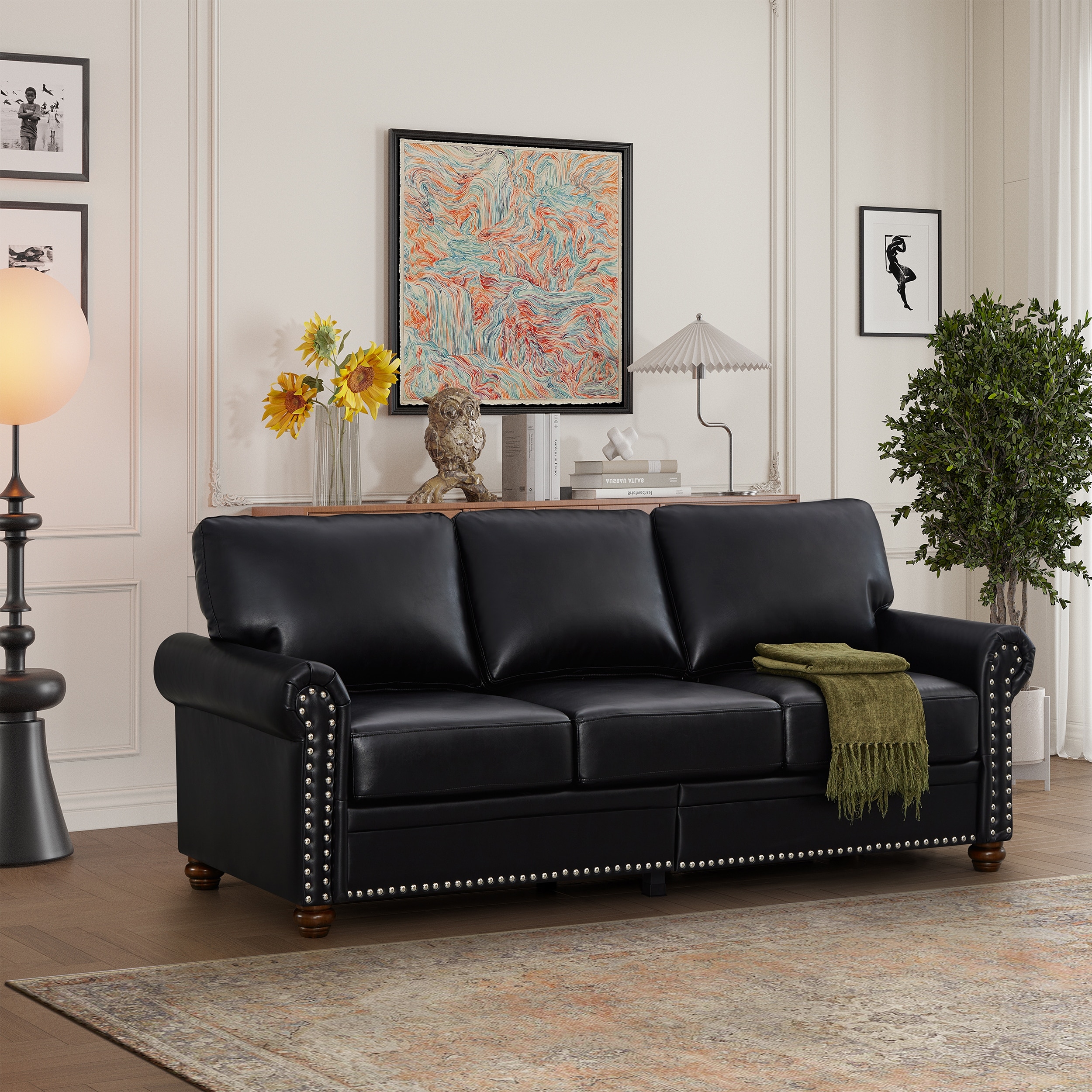 Black 2pc Leather Sofa Nailhead Recliner Loveseat 3 seat Round Arm Sofa On Sale Bed Bath Beyond 39139938