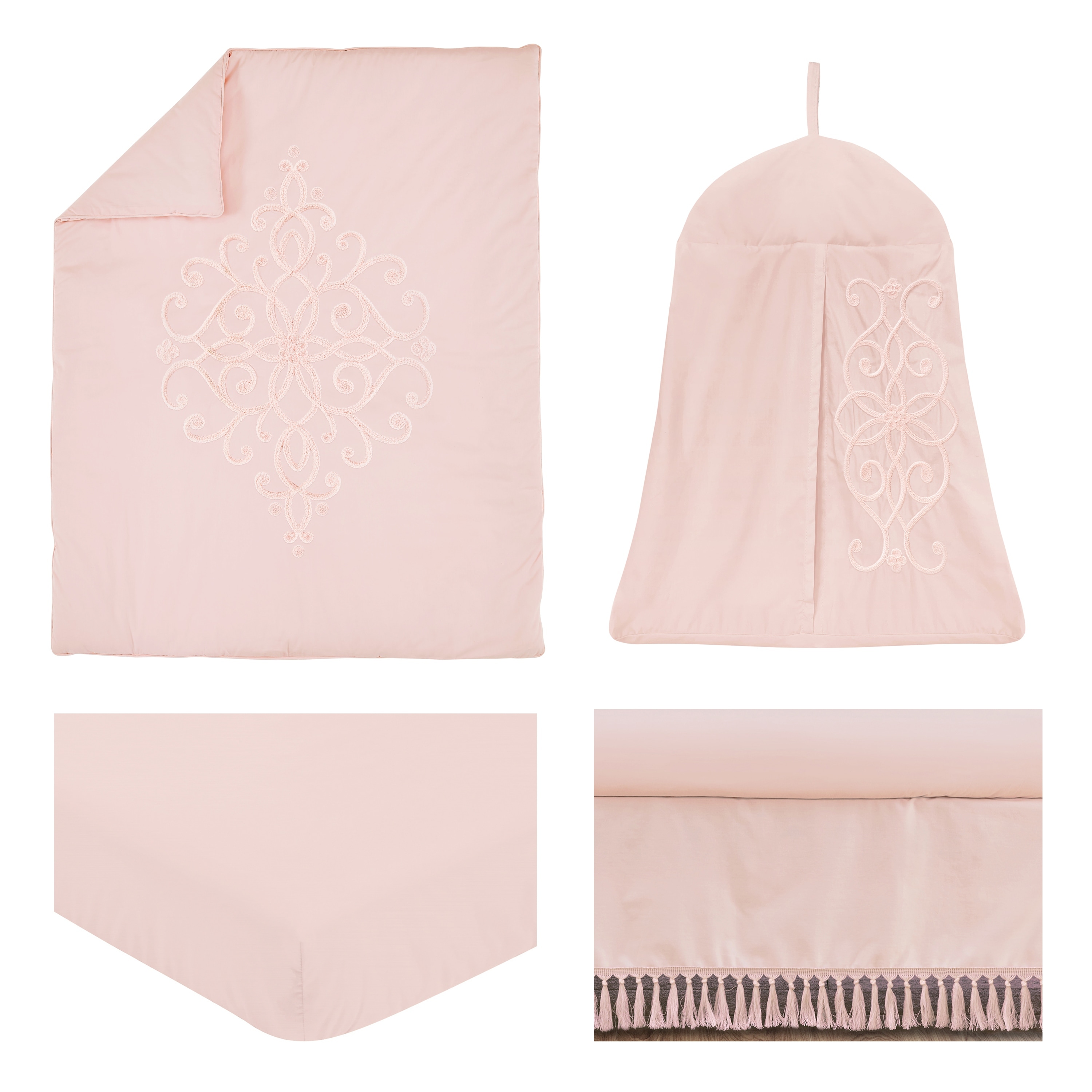 Pink Solid Color Crib Bedding Sets Boho Color Block Pink and Off White ...